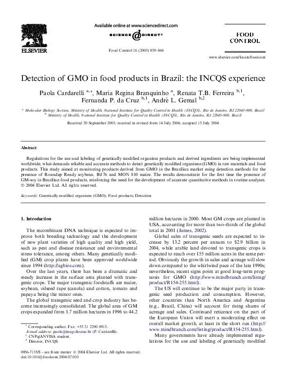 (PDF) Detection of GMO in food products in Brazil: the INCQS experience