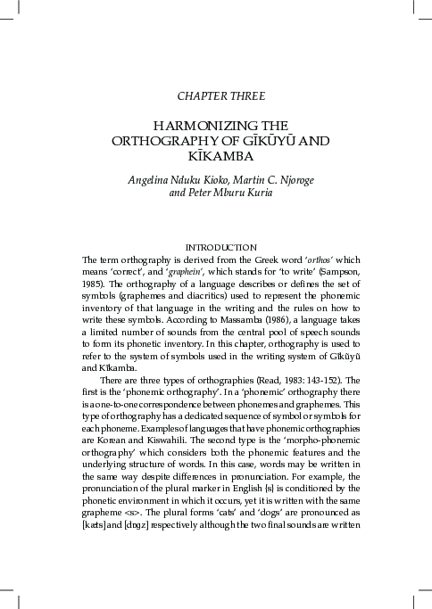 (PDF) Harmonizing the Orthography of Gikuyu and Kikamba