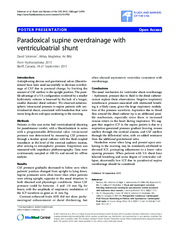 (PDF) Paradoxical supine overdrainage with ventriculoatrial shunt