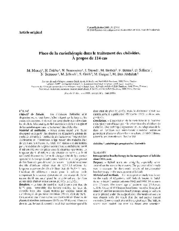 (PDF) Place de la curiethérapie dans le traitement des chéloïdes. À ...