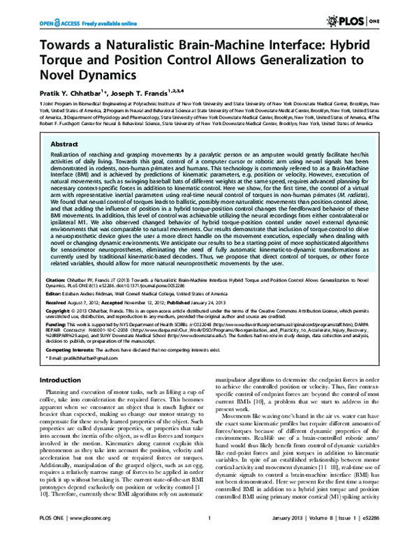 (PDF) Towards a Naturalistic Brain-Machine Interface: Hybrid Torque and ...