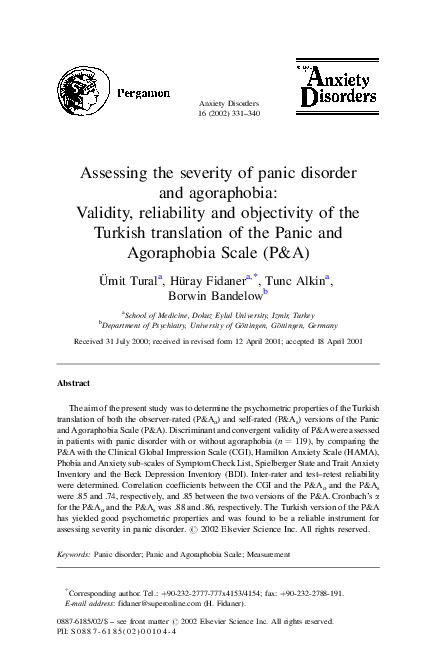 (PDF) Assessing the severity of panic disorder and agoraphobia