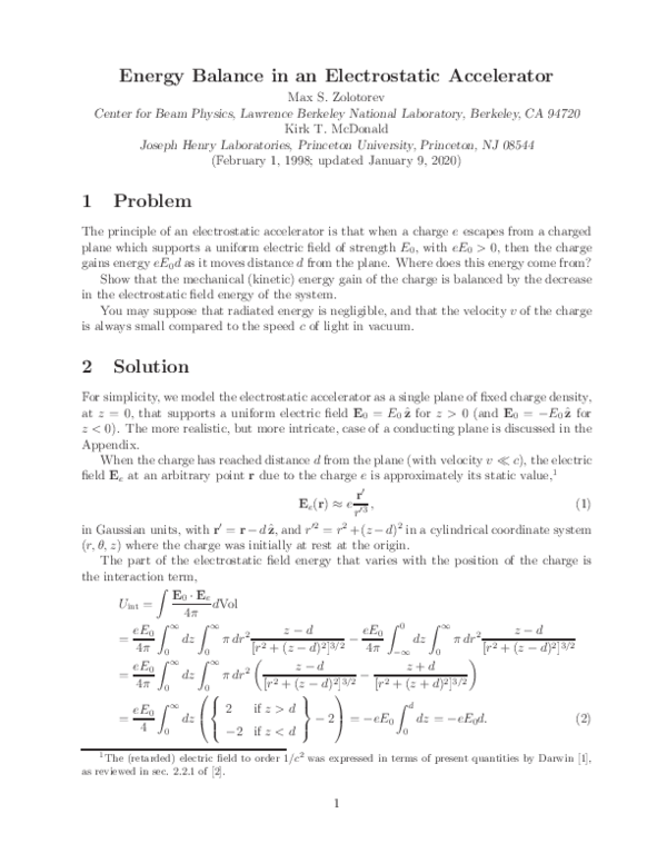 (PDF) Energy Balance in an Electrostatic Accelerator