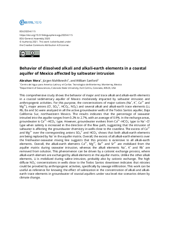 (PDF) Behavior of dissolved alkali and alkali-earth elements in a coastal aquifer of Mexico ...