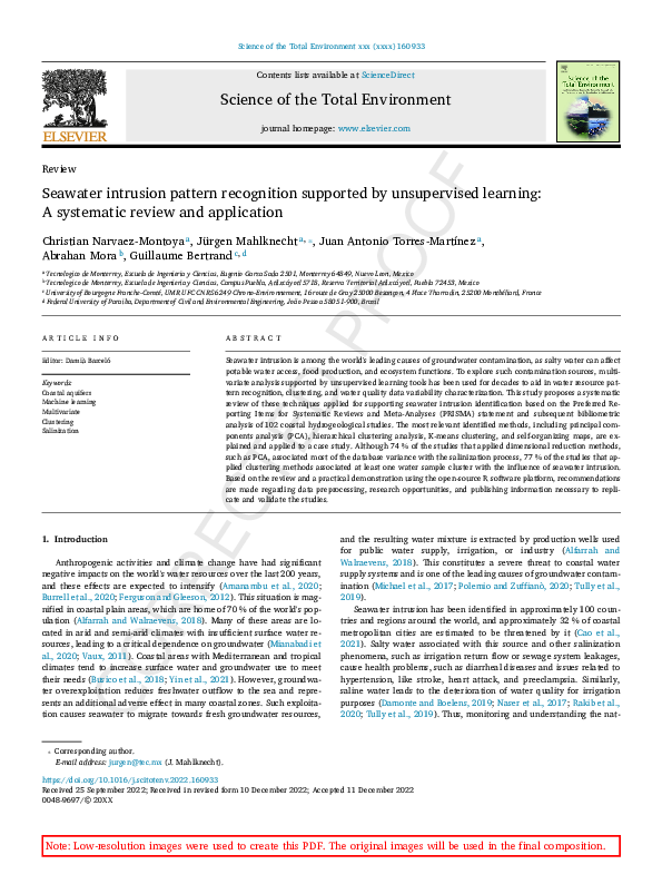 (PDF) Seawater intrusion pattern recognition supported by unsupervised learning: A systematic ...