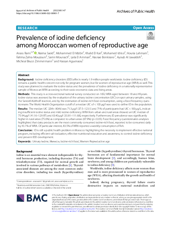 (PDF) Prevalence of iodine deficiency among Moroccan women of ...