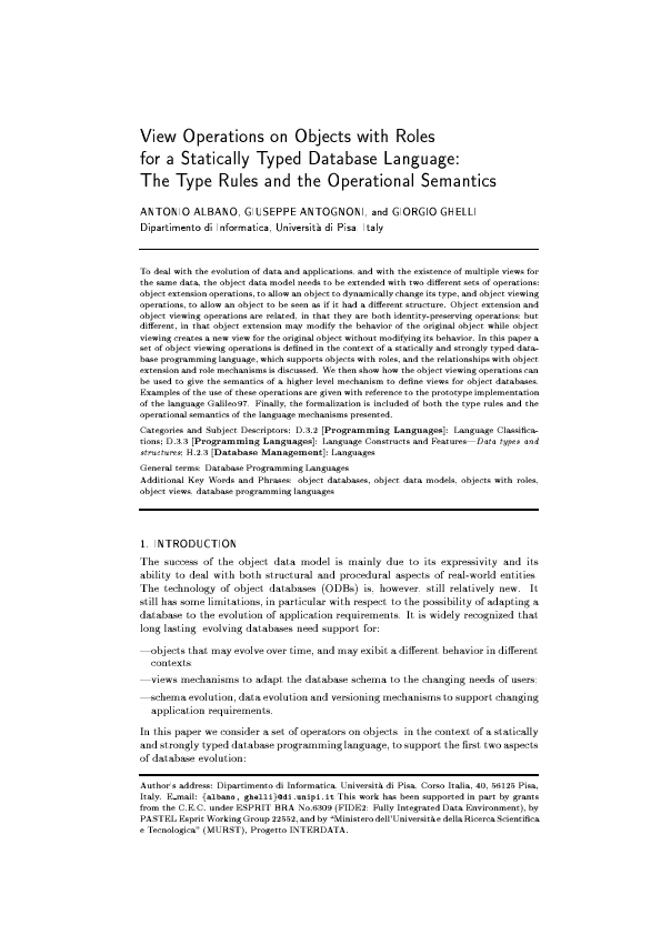 (PDF) View operations on objects with roles for a statically typed database language