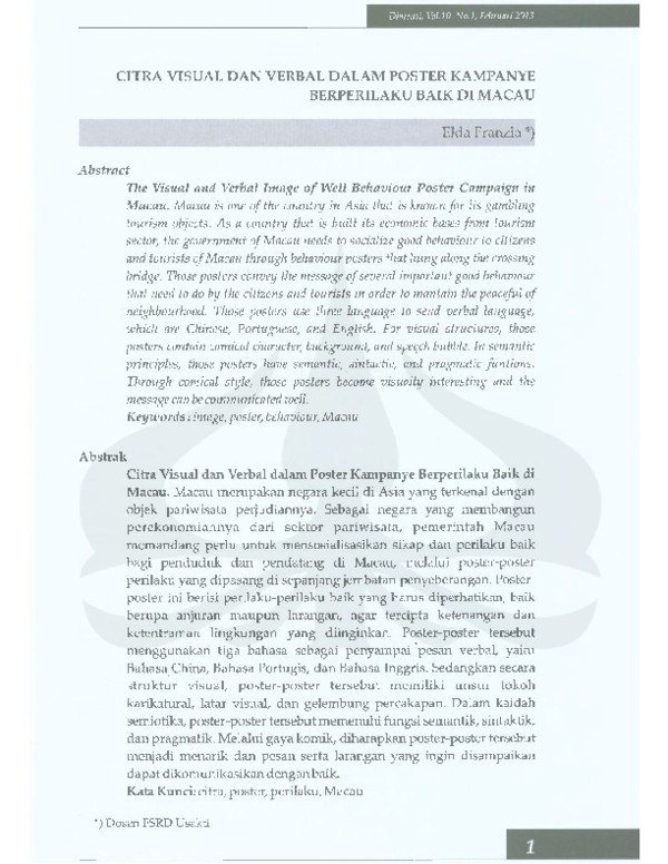 (PDF) Citra Visual Dan Verbal Dalam Poster Kampanye Berperilaku Baik DI ...