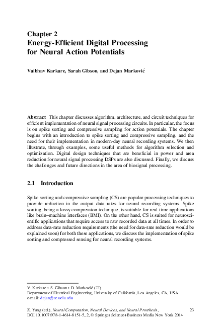 (PDF) Energy-Efficient Digital Processing for Neural Action Potentials | Sarah Gibson - Academia.edu