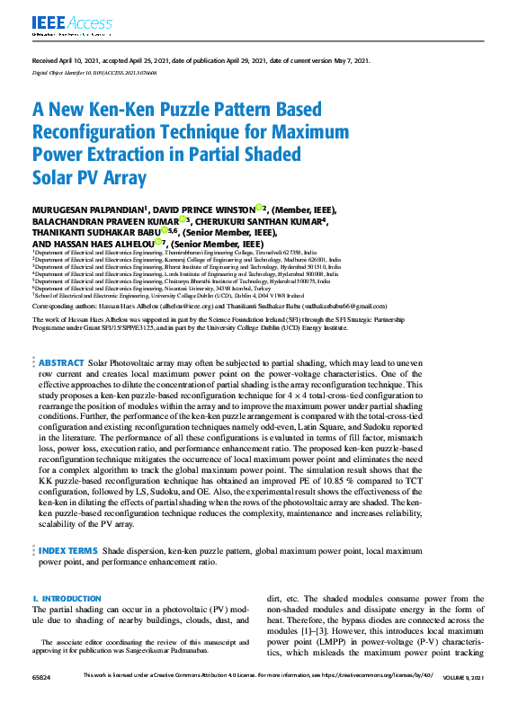 Pdf A New Ken Ken Puzzle Pattern Based Reconfiguration Technique For Maximum Power Extraction