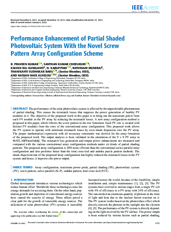(PDF) Performance Enhancement of Partial Shaded Photovoltaic System With the Novel Screw Pattern ...
