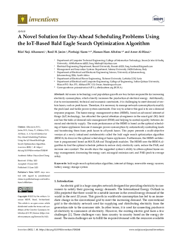 Pdf A Novel Solution For Day Ahead Scheduling Problems Using The Iot