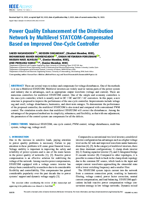 (PDF) Power Quality Enhancement of the Distribution Network by Multilevel STATCOM-Compensated ...