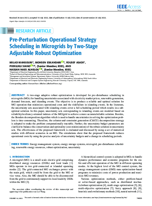 (PDF) Pre-Perturbation Operational Strategy Scheduling in Microgrids by Two-Stage Adjustable ...