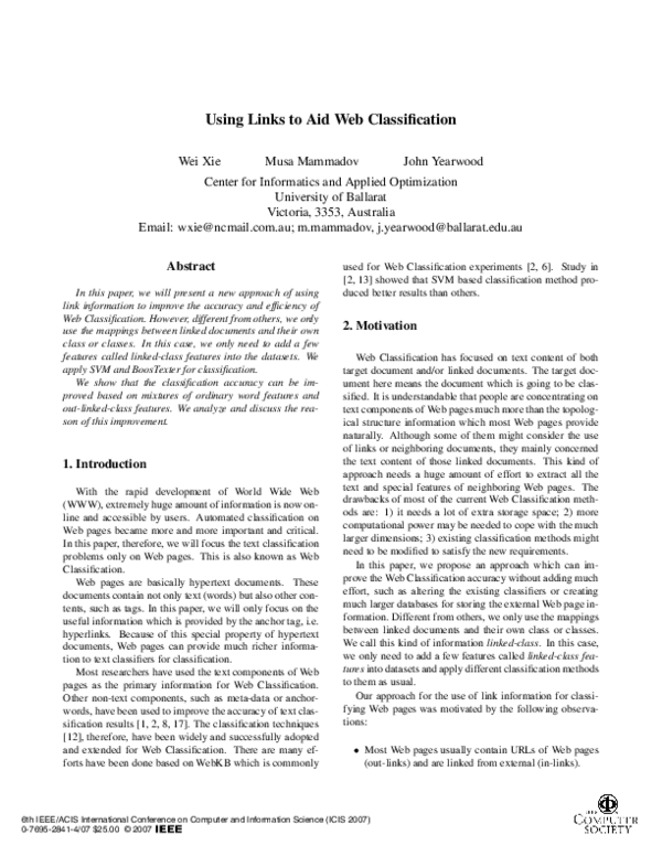 (PDF) Using Links to Aid Web Classification