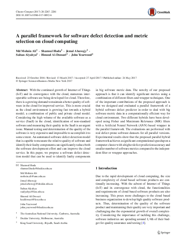 Pdf A Parallel Framework For Software Defect Detection And Metric