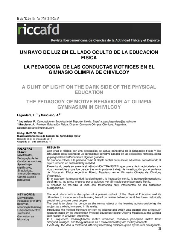 (PDF) Un rayo de luz en el lado oculto de la Educación Física. La pedagogía de las conductas ...