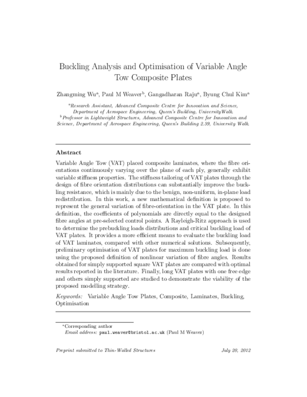 (PDF) Buckling analysis and optimisation of variable angle tow ...