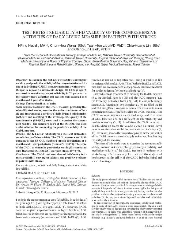 (PDF) Test-retest reliability and validity of the comprehensive ...