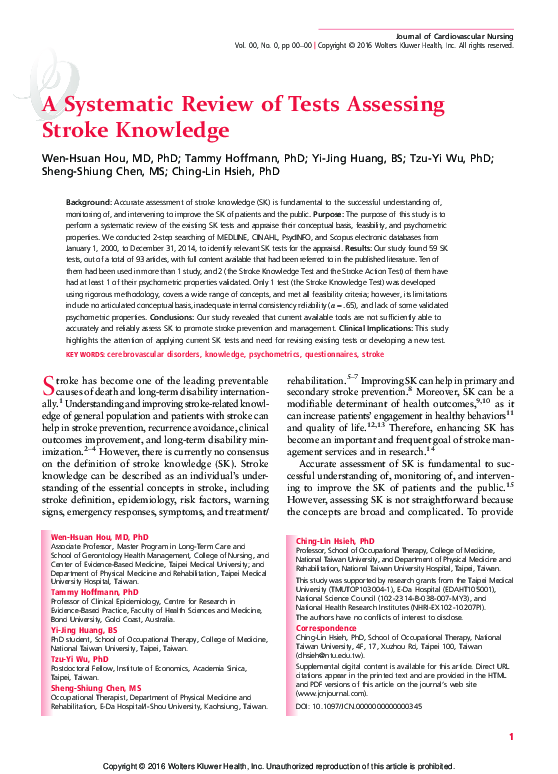 (PDF) A Systematic Review of Tests Assessing Stroke Knowledge