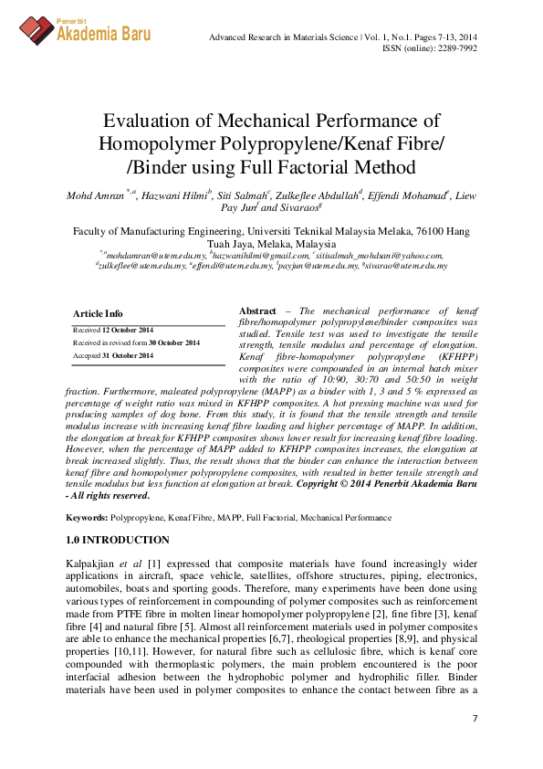 (PDF) Evaluation of Mechanical Performance ofHomopolymer Polypropylene ...