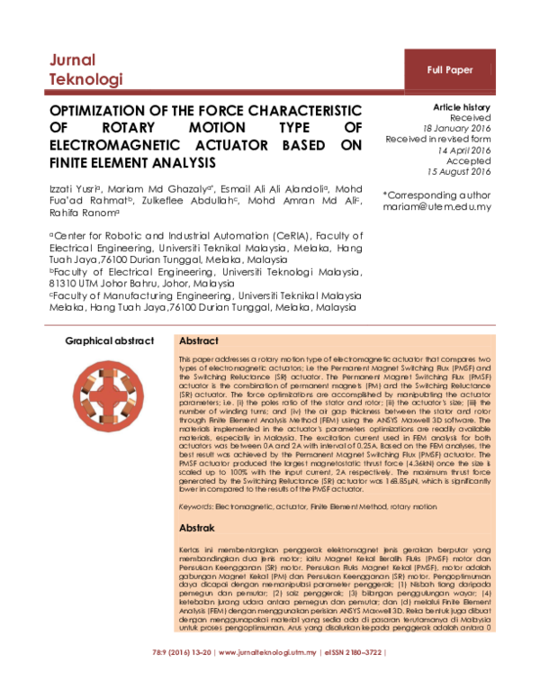 Pdf Optimization Of The Force Characteristic Of Rotary Motion Type Of Electromagnetic Actuator