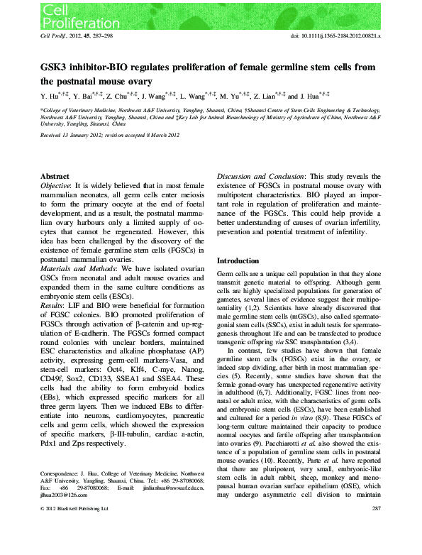 (PDF) GSK3 inhibitor-BIO regulates proliferation of female germline ...