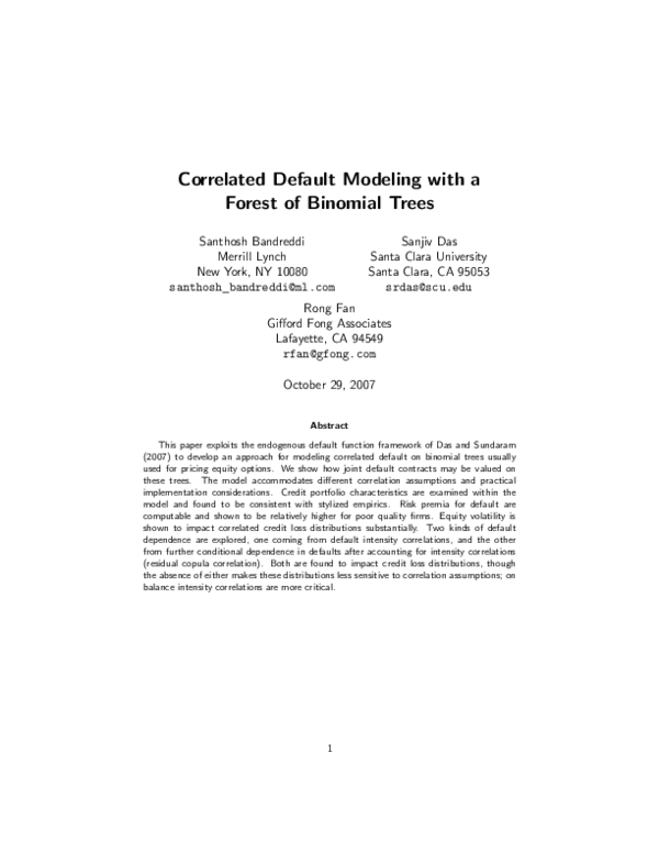 (PDF) Correlated Default Modeling with a Forest of Binomial Trees