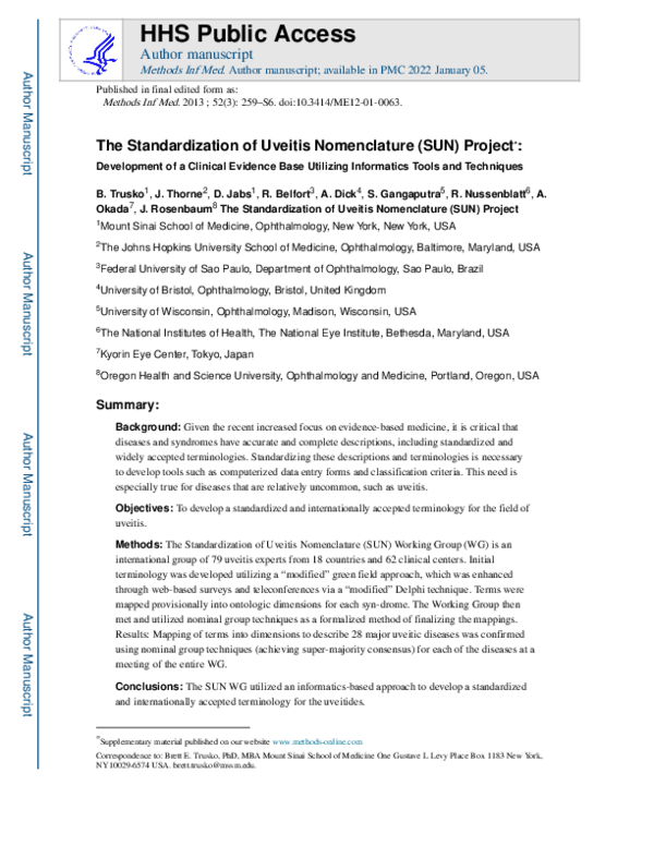 (PDF) The Standardization of Uveitis Nomenclature (SUN) Project