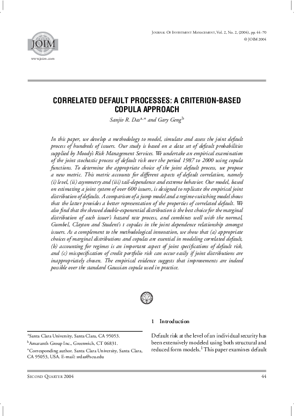 (PDF) Correlated Default Processes: A Criterion-Based Copula Approach