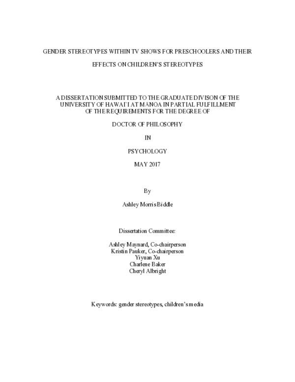 (PDF) Gender Stereotypes within TV Shows for Preschoolers and their ...