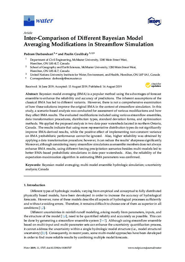 Pdf Inter Comparison Of Different Bayesian Model Averaging Modifications In Streamflow Simulation