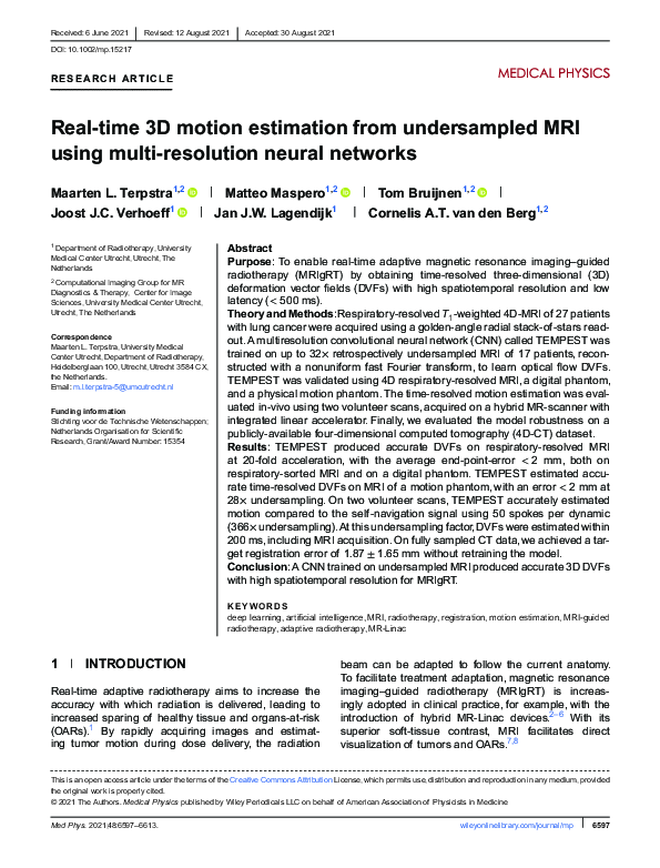 (PDF) Real‐time 3D motion estimation from undersampled MRI using multi‐resolution neural ...