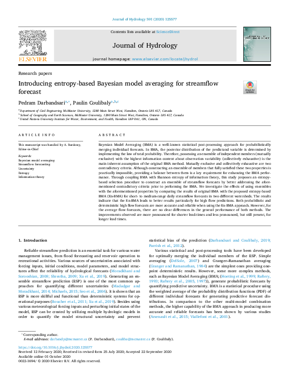 Pdf Introducing Entropy Based Bayesian Model Averaging For Streamflow