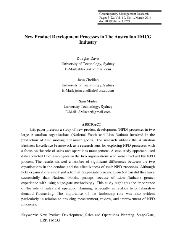(PDF) New Product Development Processes in The Australian FMCG Industry