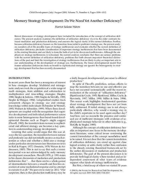 (PDF) Memory Strategy Development: Do We Need Yet Another Deficiency?