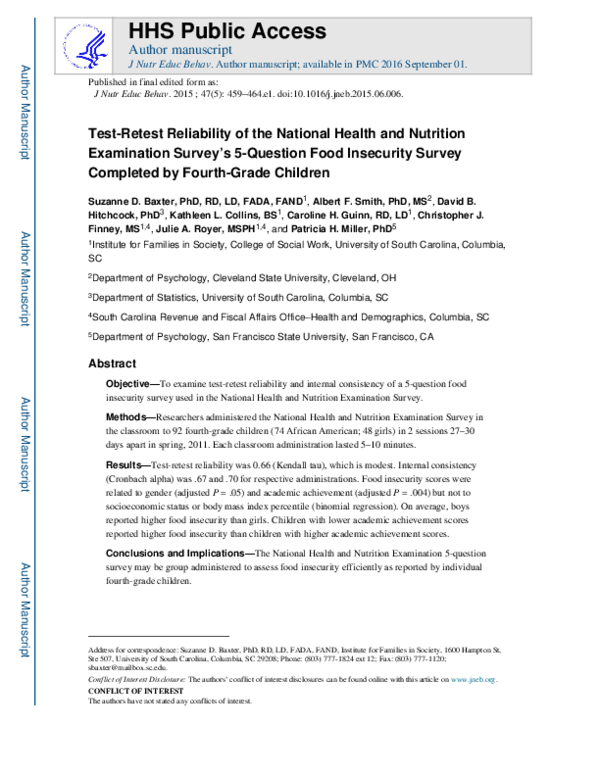 (PDF) Test-Retest Reliability of the National Health and Nutrition ...