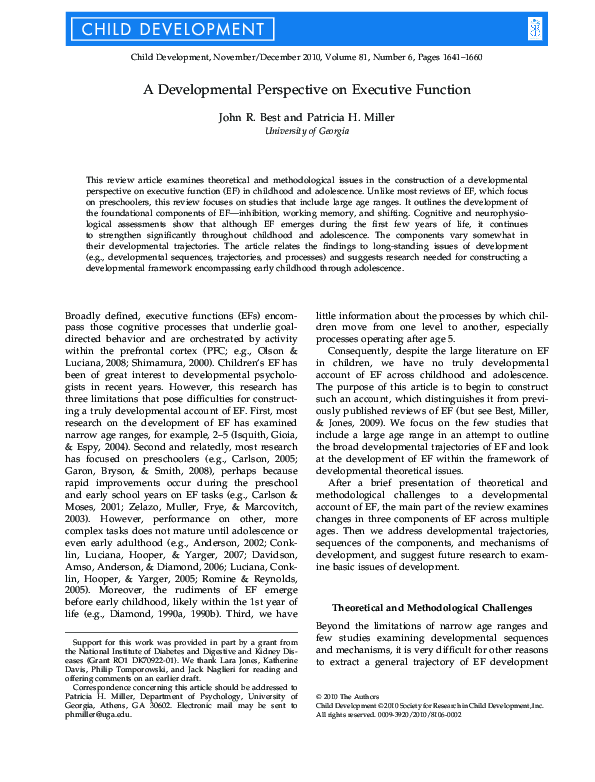 (PDF) A Developmental Perspective on Executive Function