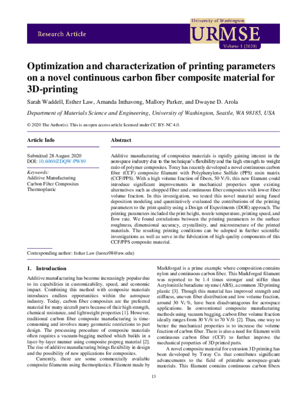 Pdf Optimization And Characterization Of Printing Parameters On A