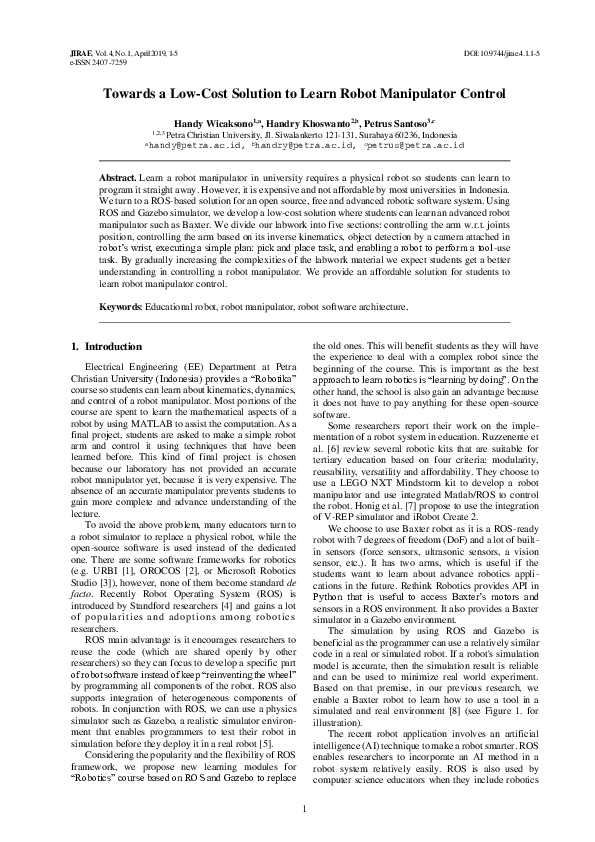 (PDF) Towards a Low-Cost Solution to Learn Robot Manipulator Control