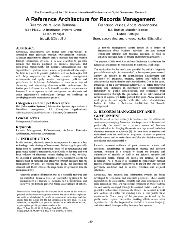 (PDF) A reference architecture for records management