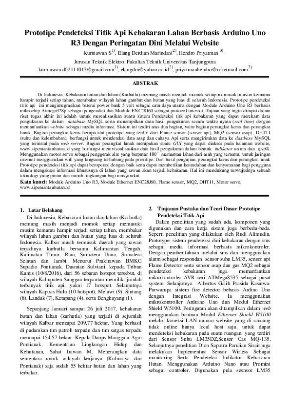 Prototipe Pendeteksi Titik Api Kebakaran Lahan Berbasis Arduino Uno R3