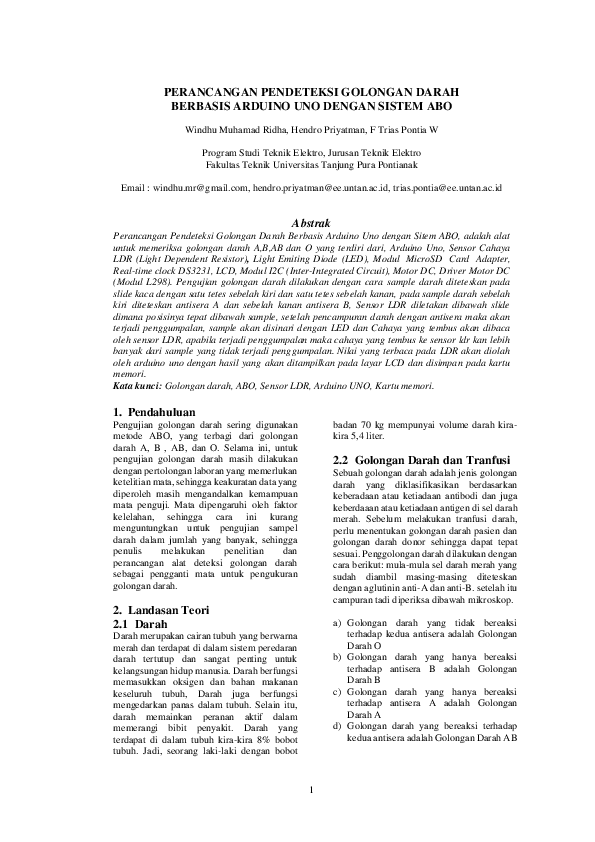 (PDF) Perancangan Pendeteksi Golongan Darah Berbasis Arduino Uno Dengan Sistem Abo