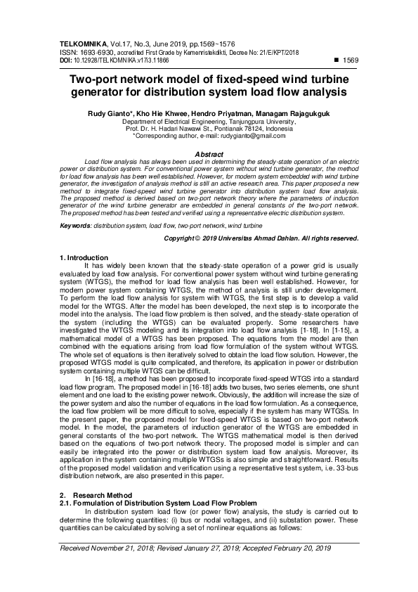 (PDF) Two-port network model of fixed-speed wind turbine generator for ...