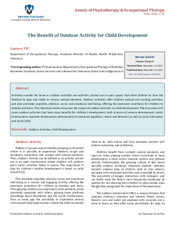 (PDF) The Benefit of Outdoor Activity for Child Development