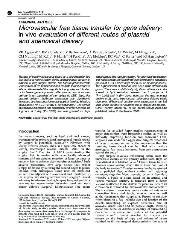 (PDF) Microvascular free tissue transfer for gene delivery: in vivo ...