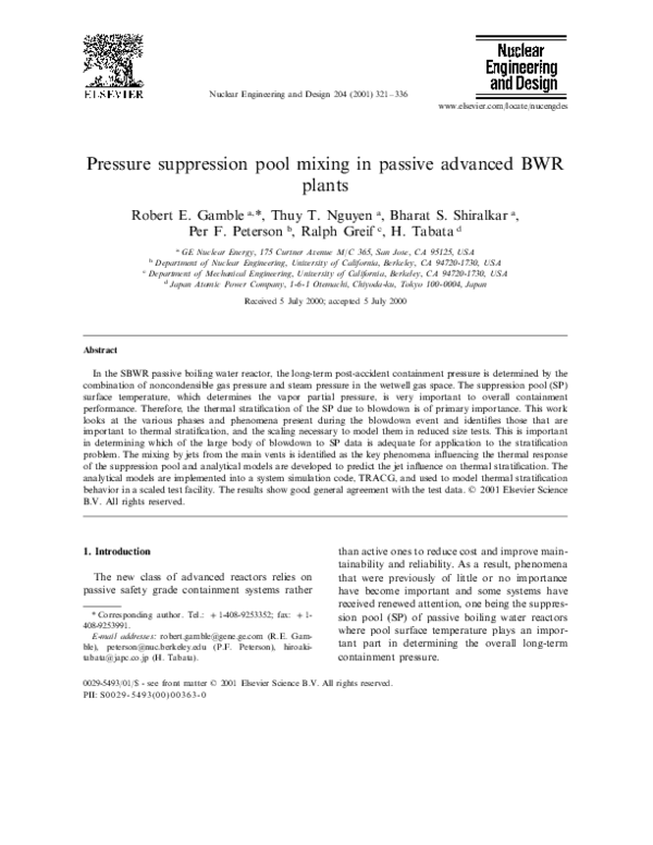 (PDF) Pressure suppression pool mixing in passive advanced BWR plants