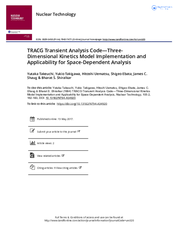 (PDF) TRACG Transient Analysis Code—Three-Dimensional Kinetics Model Implementation and ...