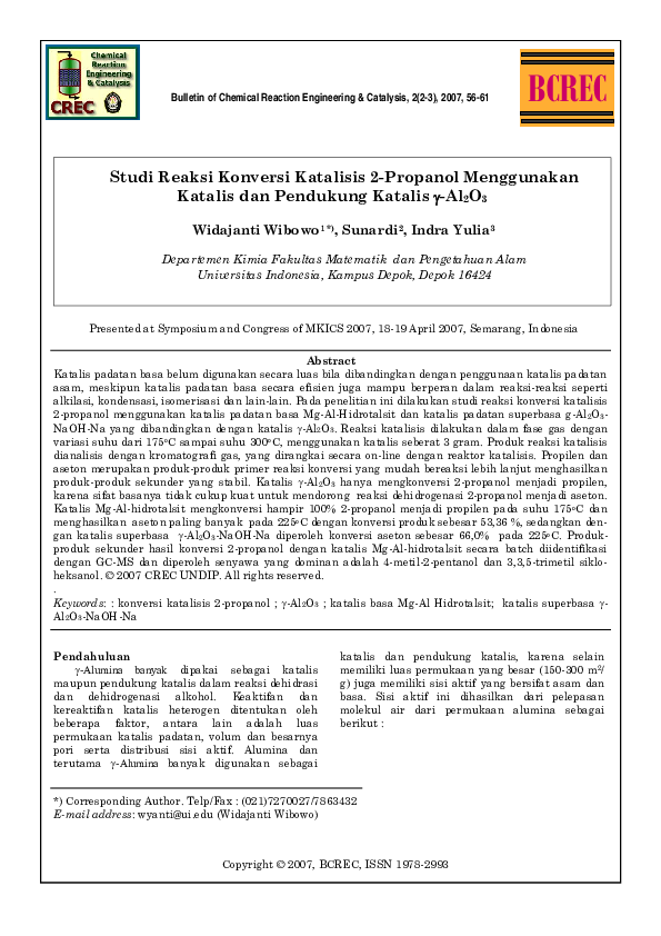 (PDF) Studi Reaksi Konversi Katalisis 2-Propanol Menggunakan Katalis dan Pendukung Katalis γ ...