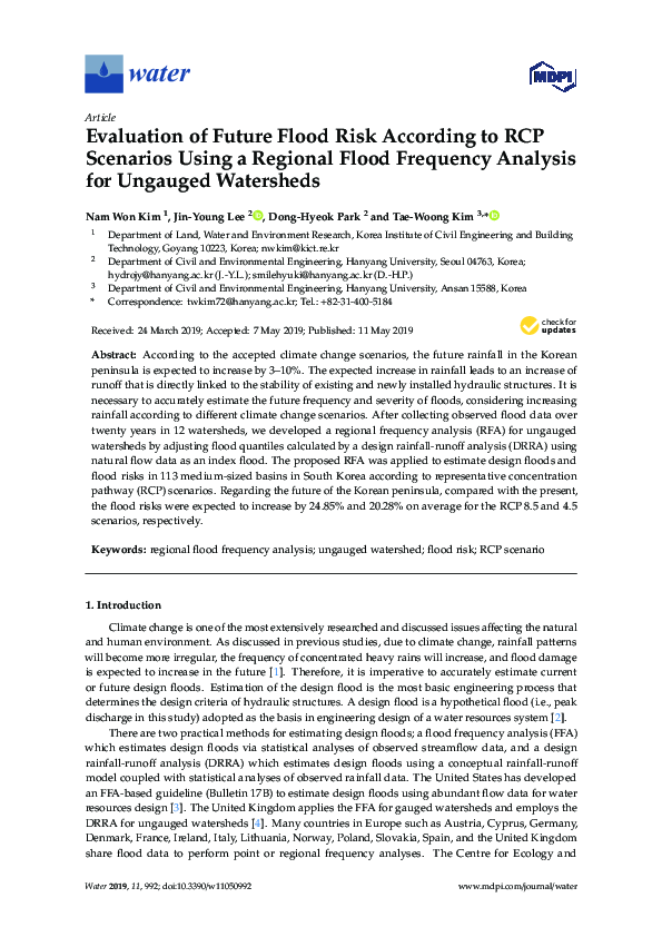Pdf Evaluation Of Future Flood Risk According To Rcp Scenarios Using
